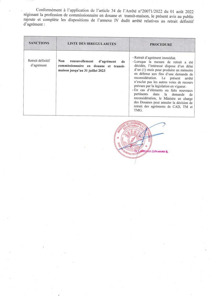 Information relative aux nouveaux montants de la caution et lettre de ...