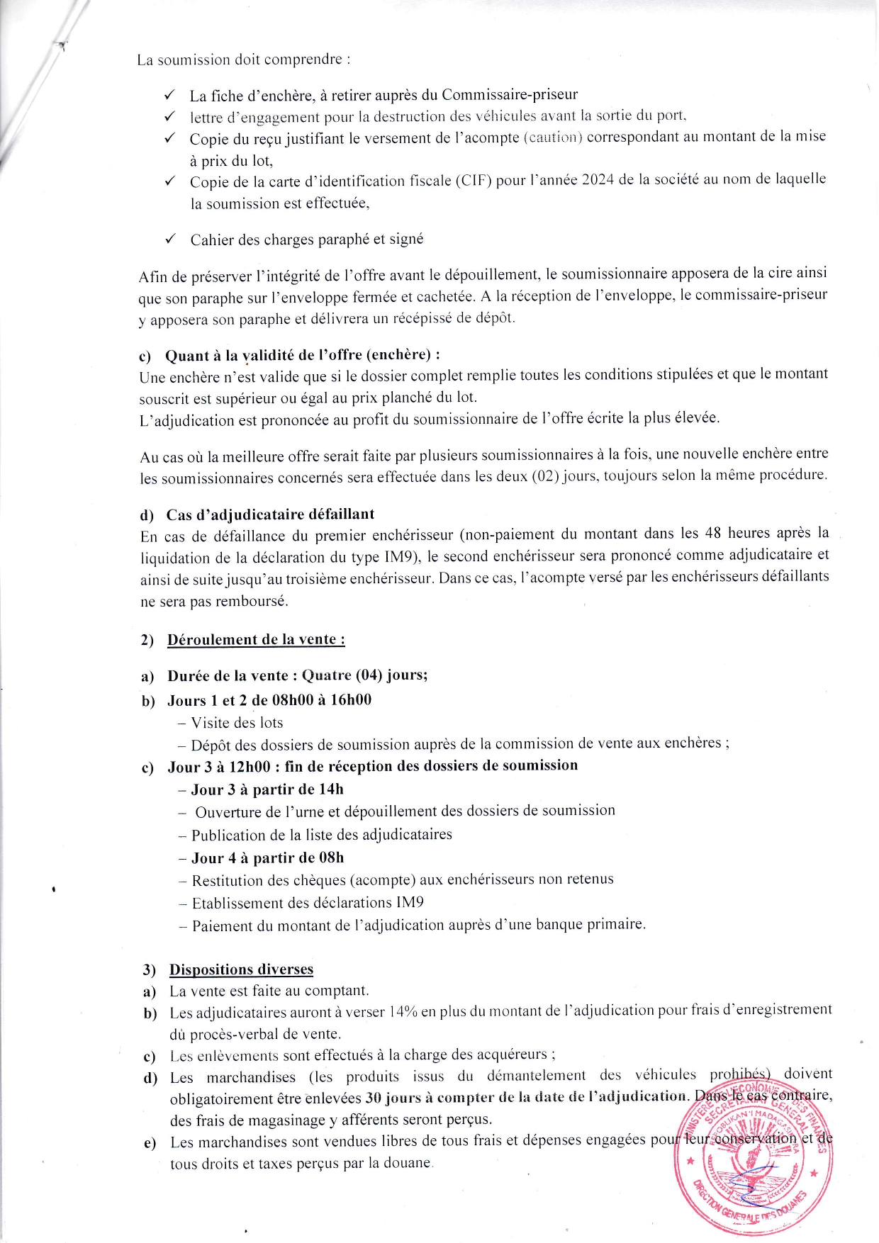 Avis de vente aux enchères publiques sous conditions par soumission ...