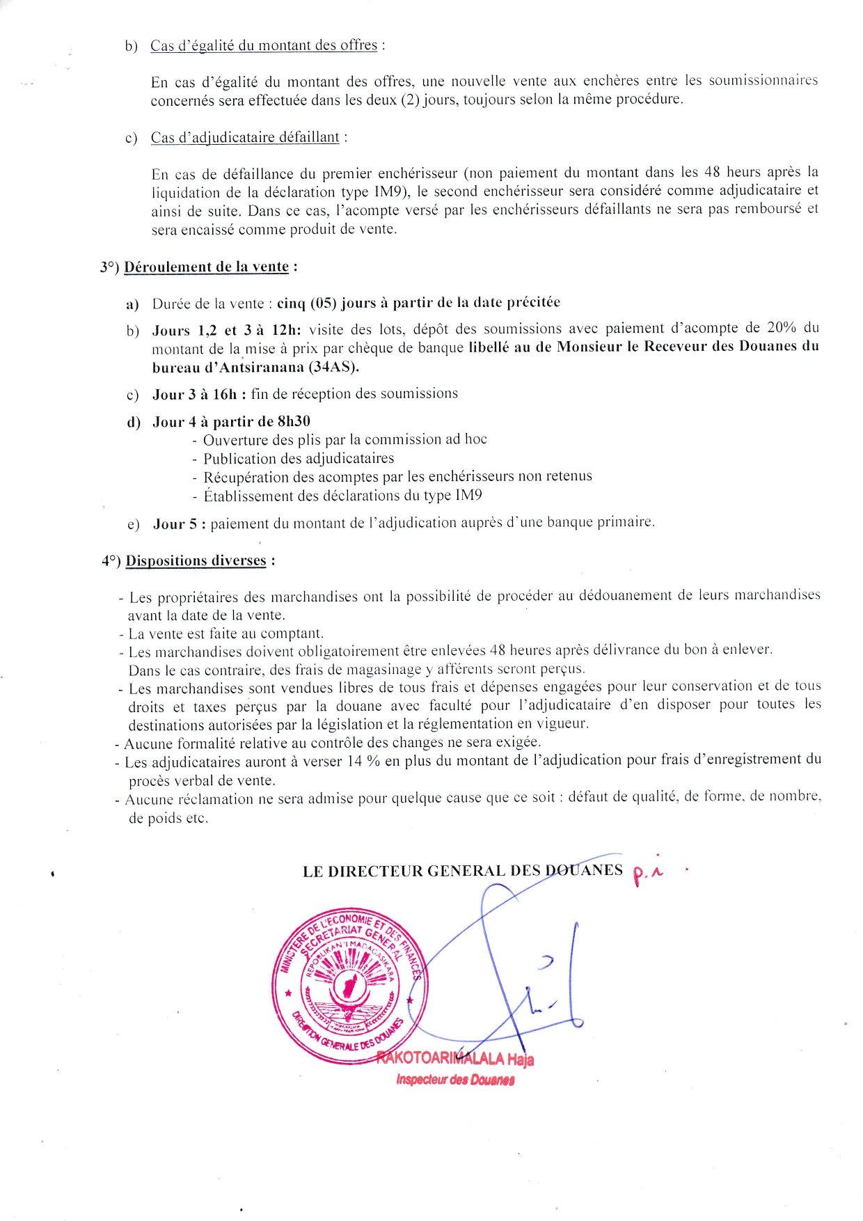 Avis de vente aux enchères publiques sous conditions par soumission ...