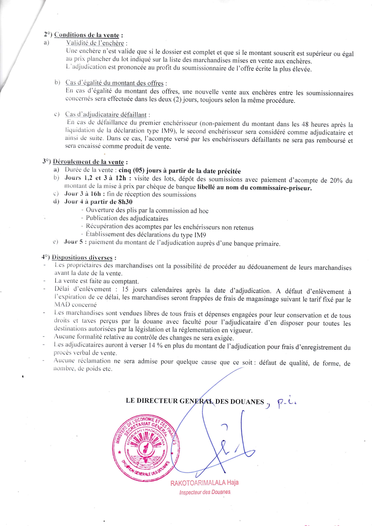 Avis de vente aux enchères publiques sous conditions par soumission ...